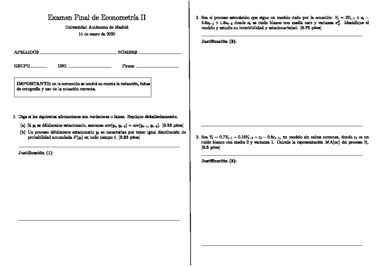 Final Winter 2020, preguntas - Econometria II - Studocu