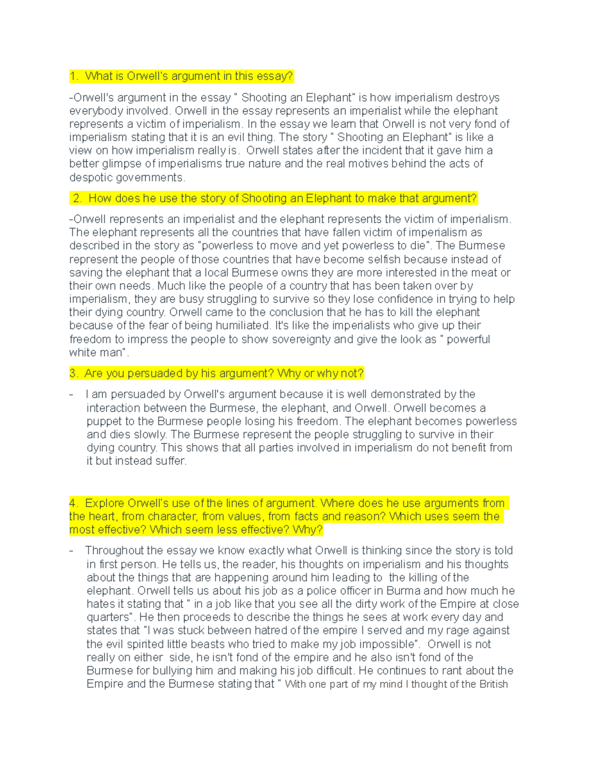 Shooting an Elephant - english - What is Orwell’s argument in this ...