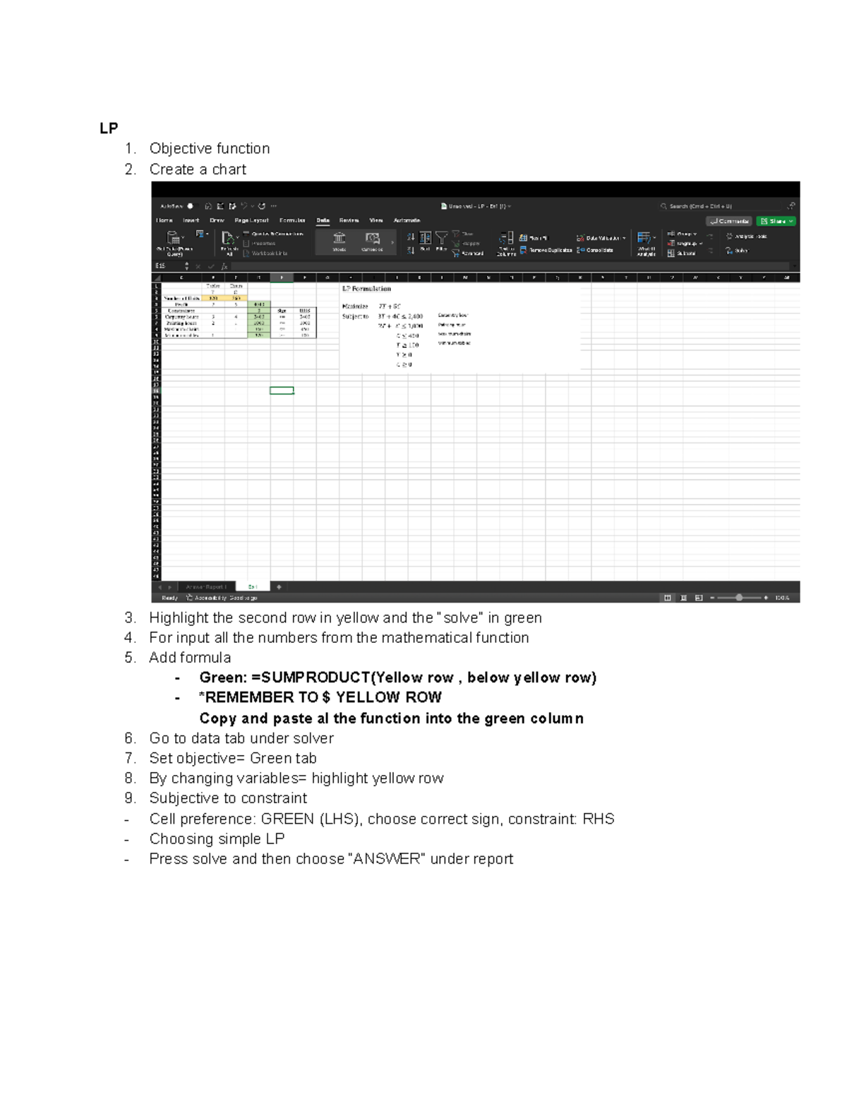 Data notes for LP and BI - Google Docs - LP Objective function Create a ...