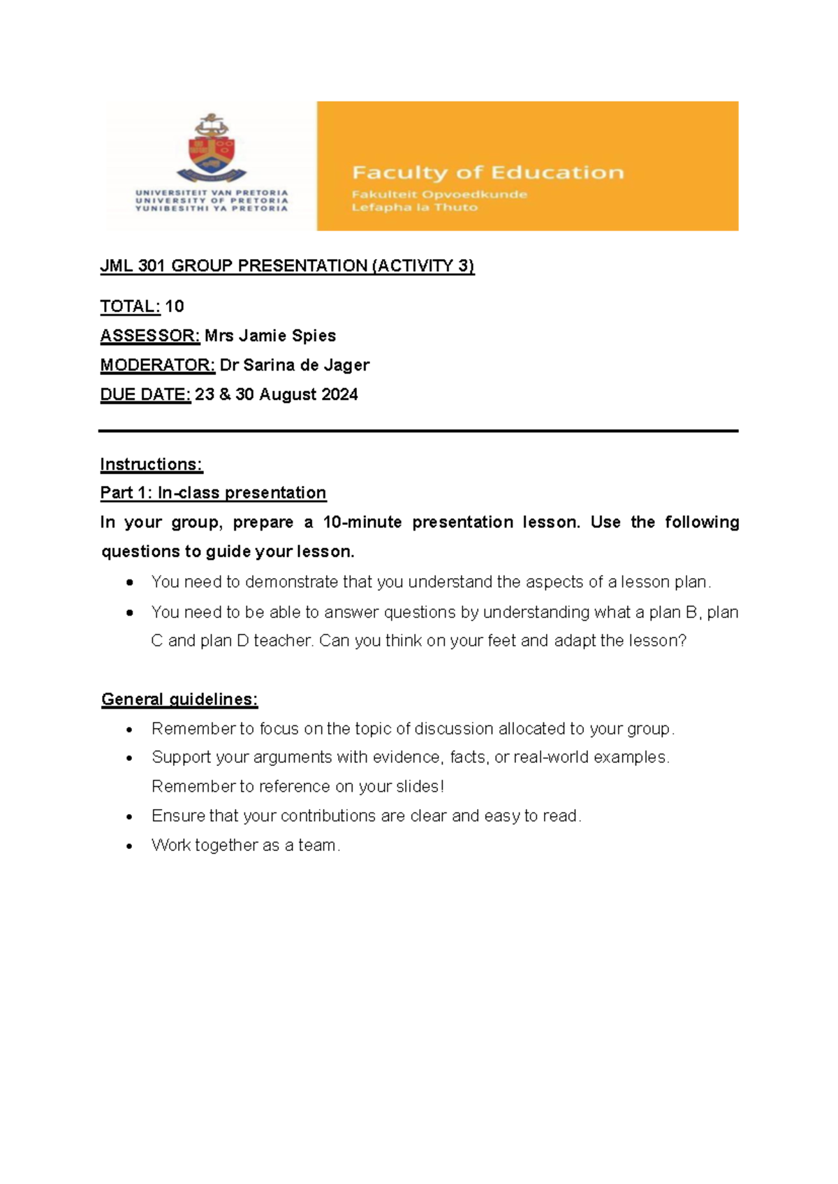 Group Presentation Brief - JML 301 GROUP PRESENTATION (ACTIVITY 3 ...