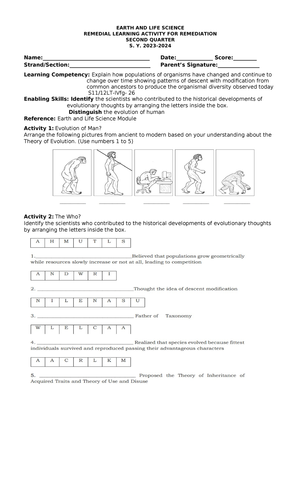 Activity 1 - reviewer - EARTH AND LIFE SCIENCE REMEDIAL LEARNING ...