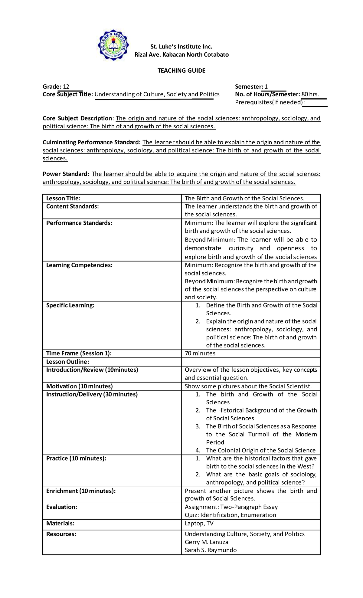 Teachingguide-181122084929 - St. Luke’s Institute Inc. Rizal Ave ...