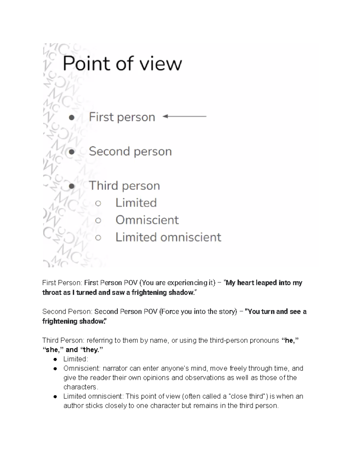 ENG Jan 19th - Notes for eng - First Person: First Person POV (You are ...