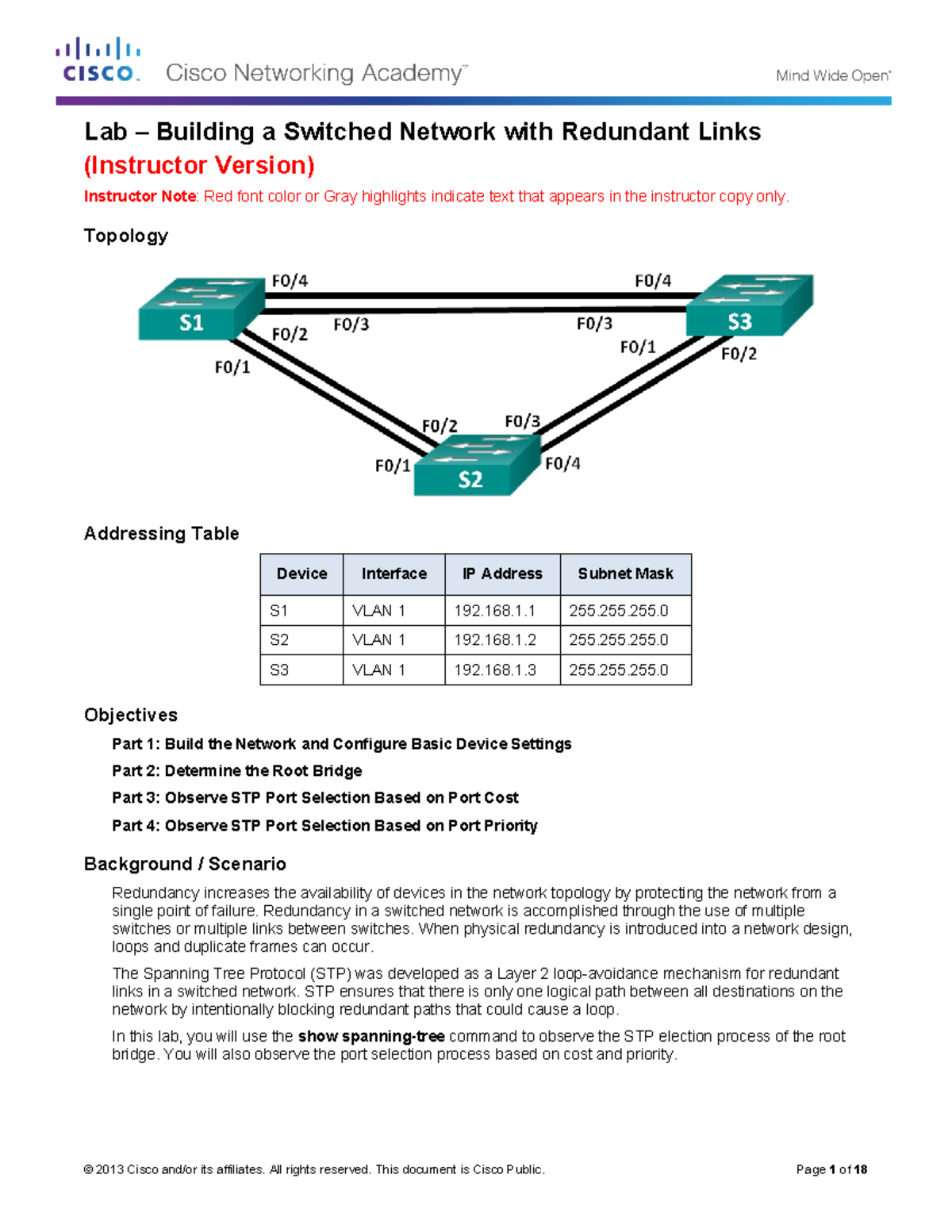 2.1.2.10 Lab - Building a Switched Network with Redundant Links - ILM - (Instructor Version ...