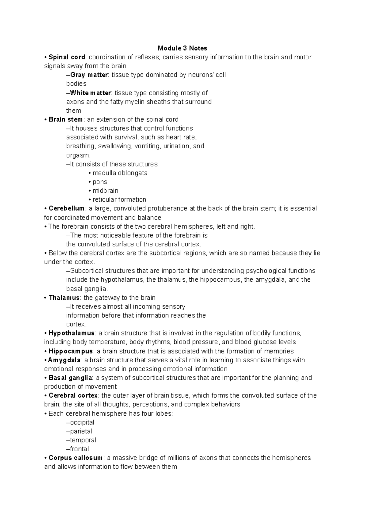 Module 3 Notes - Module 3 Notes Spinal cord : coordination of reflexes ...