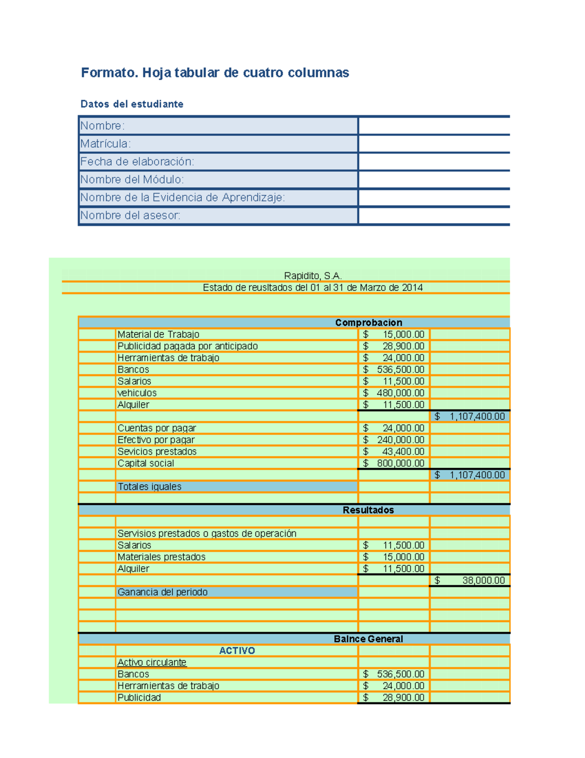 Hoja tabular de cuatro columnas EFBásicos - Formato. Hoja tabular de ...