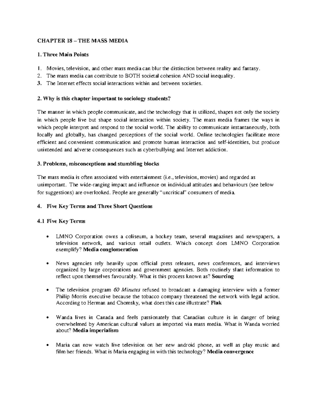 Week 10 Chapter 18 - EXAM IMP INFO - CHAPTER 18 – THE MASS MEDIA 1 ...