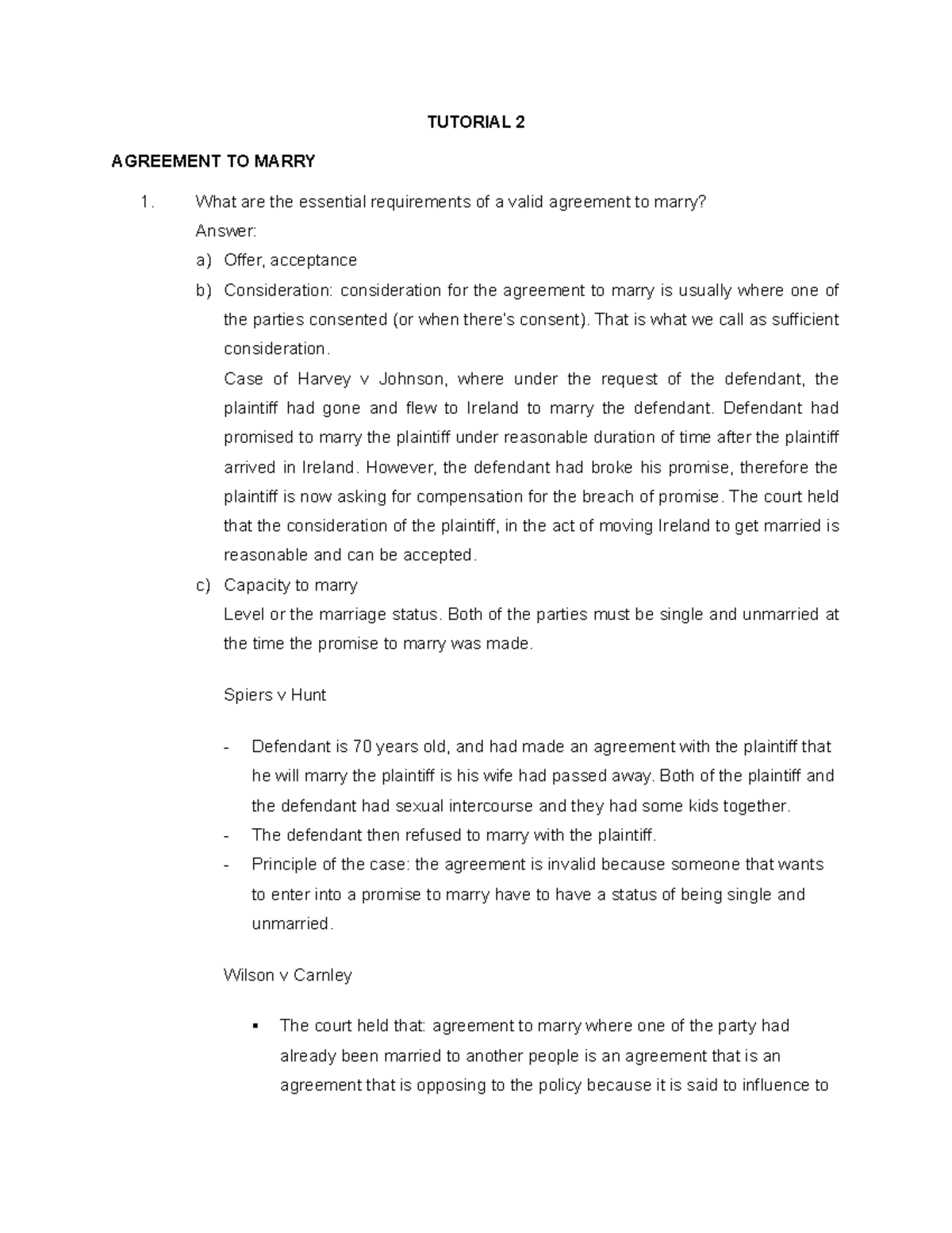 Tutorial 2 - tuto - TUTORIAL 2 AGREEMENT TO MARRY What are the ...