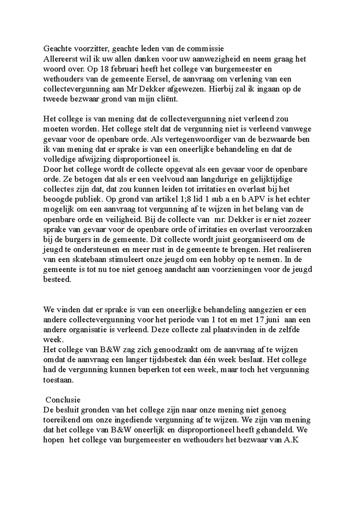 B 123 - Oefen - Geachte voorzitter, geachte leden van de commissie ...