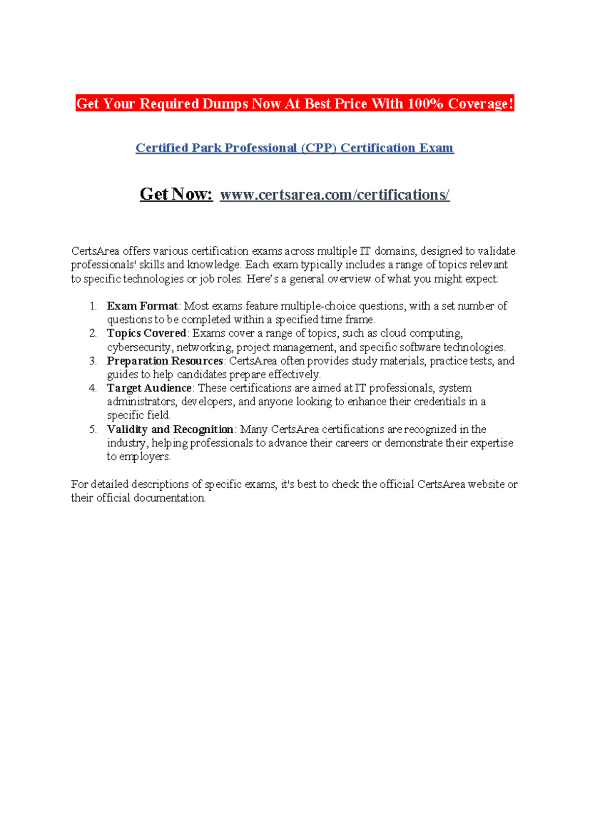 Certified Park Professional (CPP) Certification Exam - Get Your ...