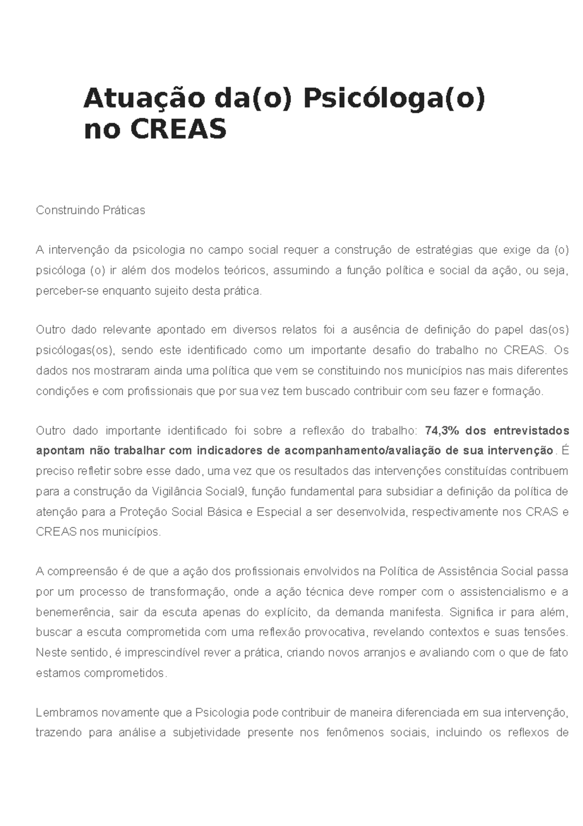 Atuação do Psicologo no Creas - Atuação da(o) Psicóloga(o) no CREAS ...