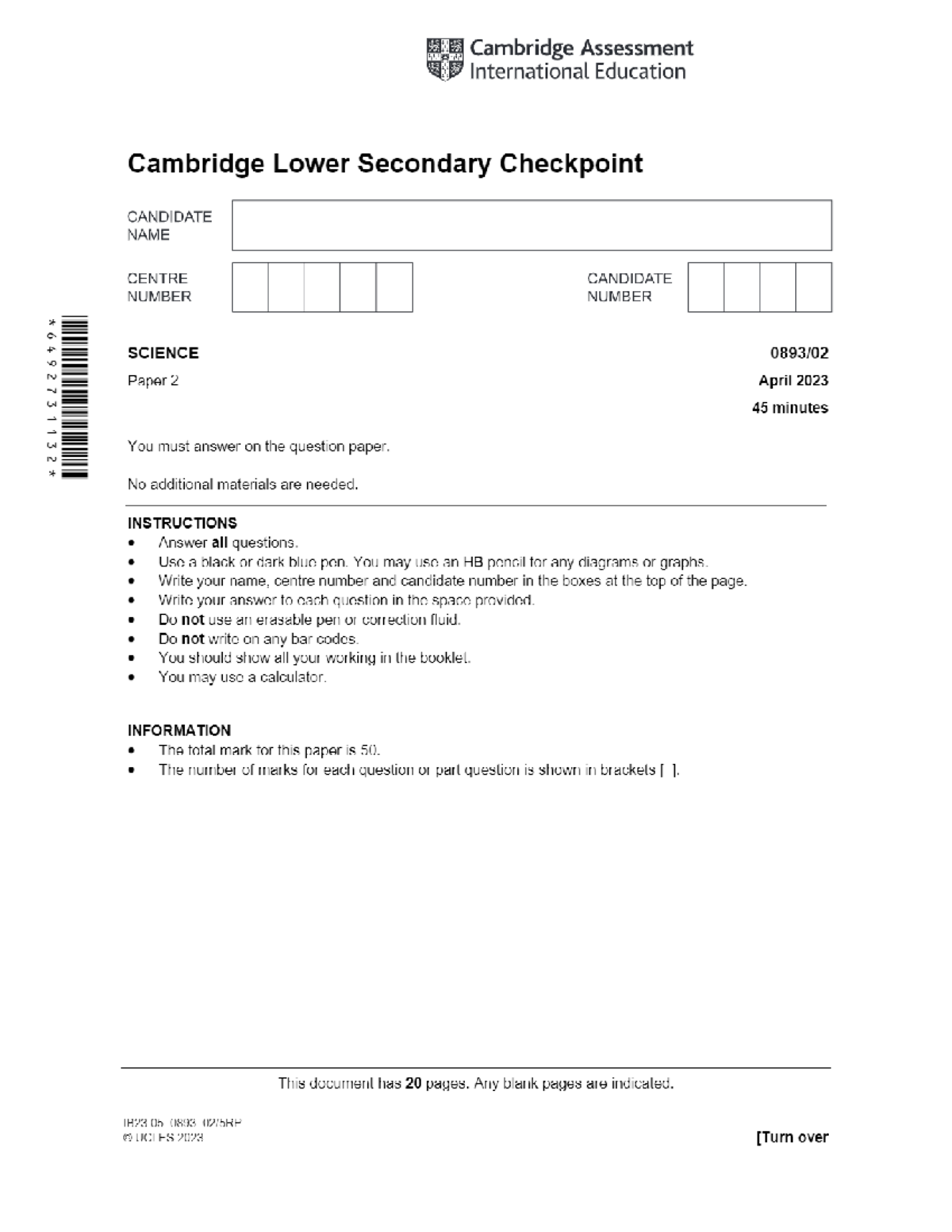 Checkpoint science 2 past papers april 2023 - Cambridge Assessment ...