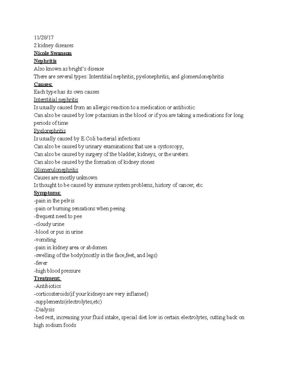 Biology assignment kidney dieases - 11/28/ 2 kidney diseases Nicole ...