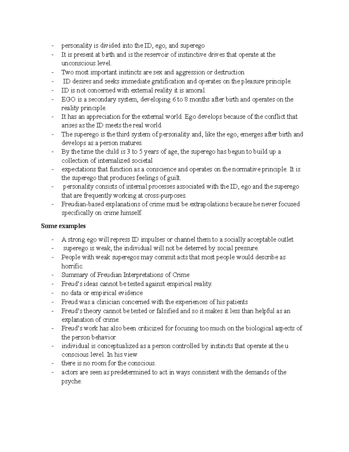 CRJ 303 Crime Notes 5 - personality is divided into the ID, ego, and ...
