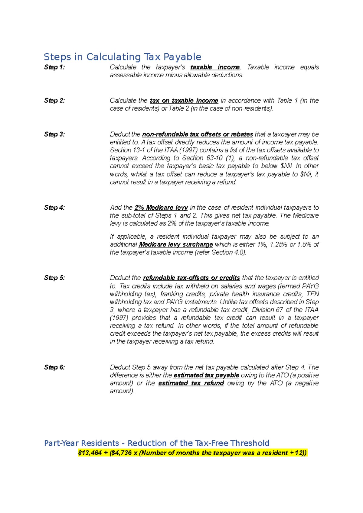 Calculating Tax Payable - Taxable income equals assessable income minus ...