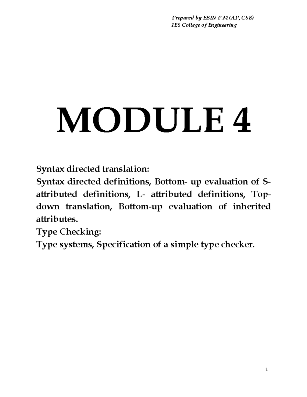 Module-4 - No - IES College of Engineering MODULE 4 Syntax directed translation: Syntax directed ...