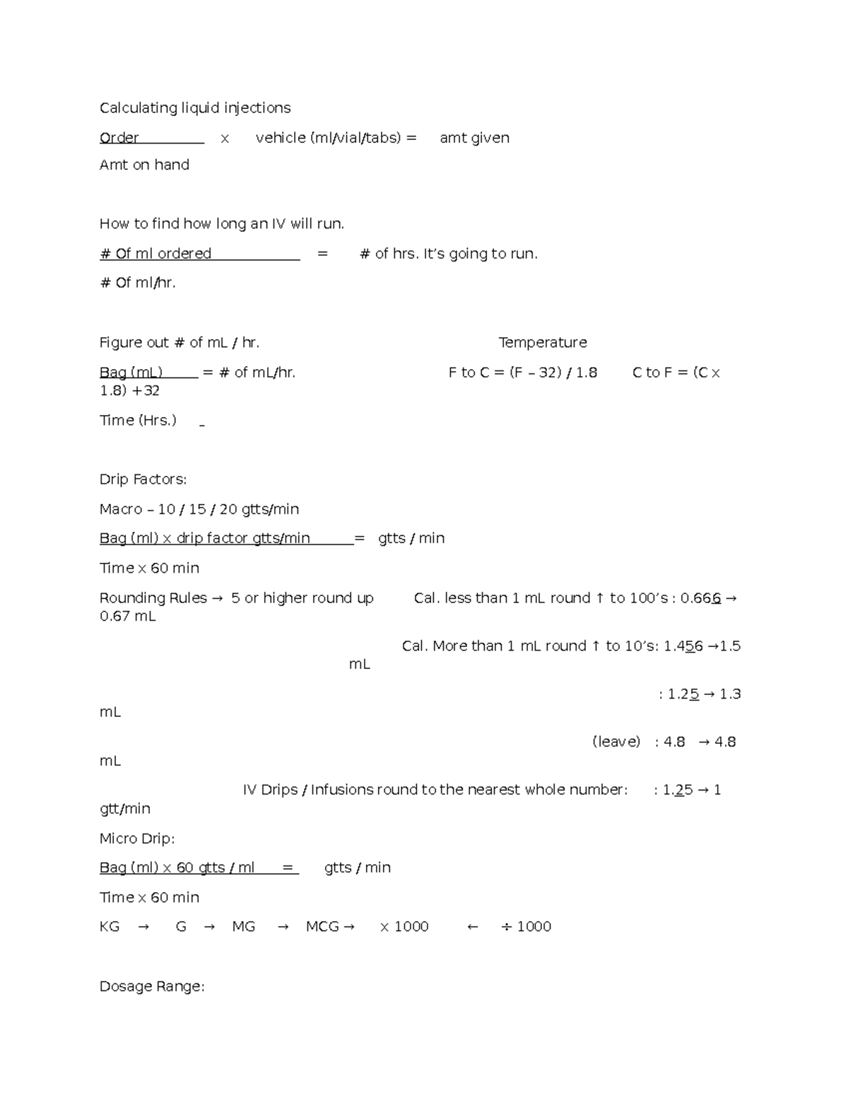 Formulas - Calculating liquid injections Order x vehicle (ml/vial/tabs ...