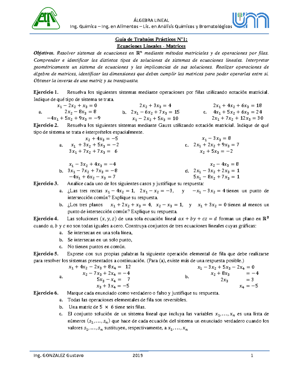 Guía N1 - Matrices y Ecuaciones lineales - Warning: TT: undefined function: 32 Warning: TT ...