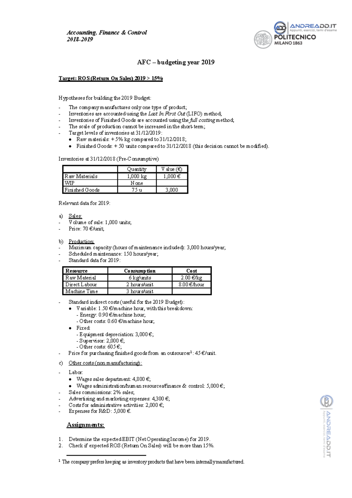 AFC budgeting - Accounting, Finance & Control 2018- AFC – budgeting ...