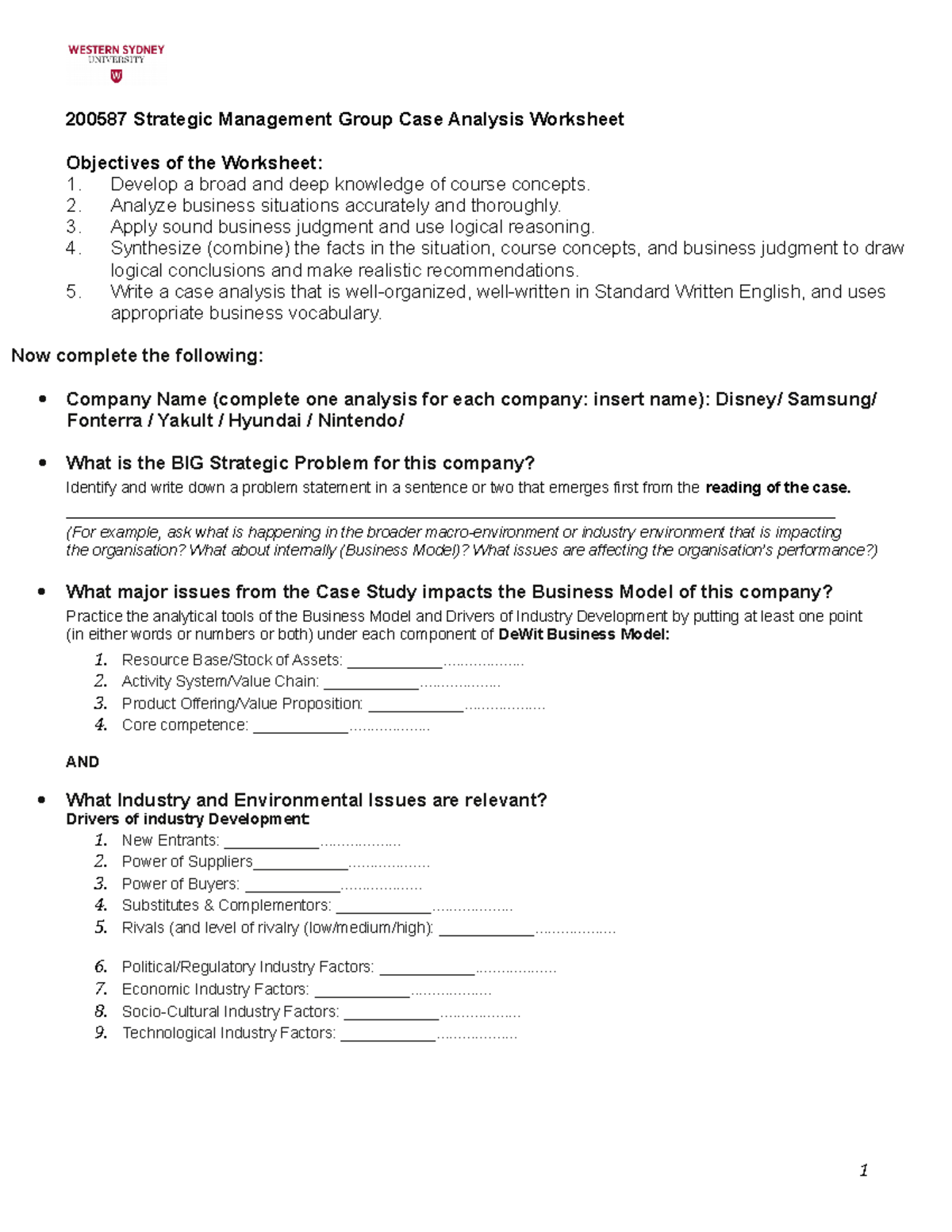 2021 2005 87 Case Analysis sheet - 200587 Strategic Management Group ...