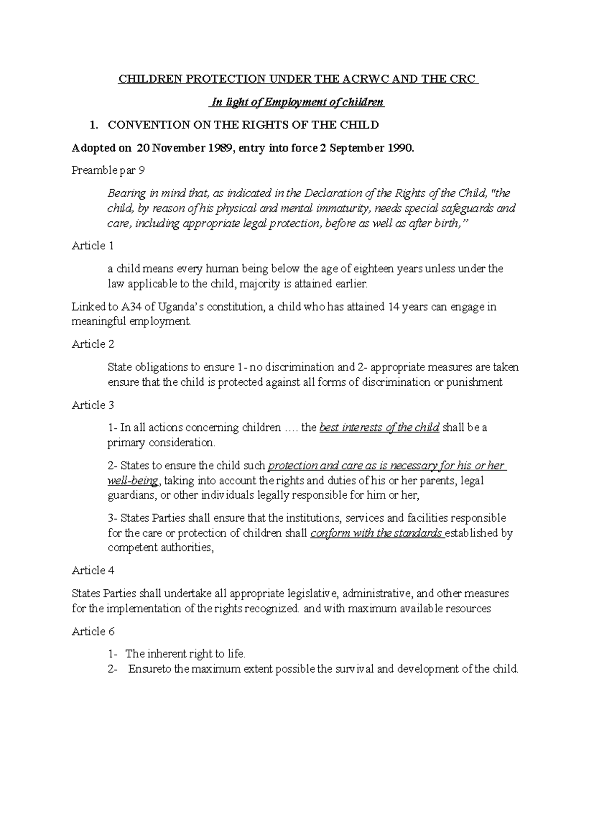 Children Protection - CHILDREN PROTECTION UNDER THE ACRWC AND THE CRC ...