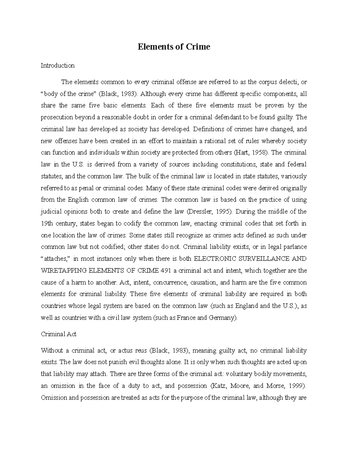 Elements of Crime - Elements of Crime Introduction The elements common ...