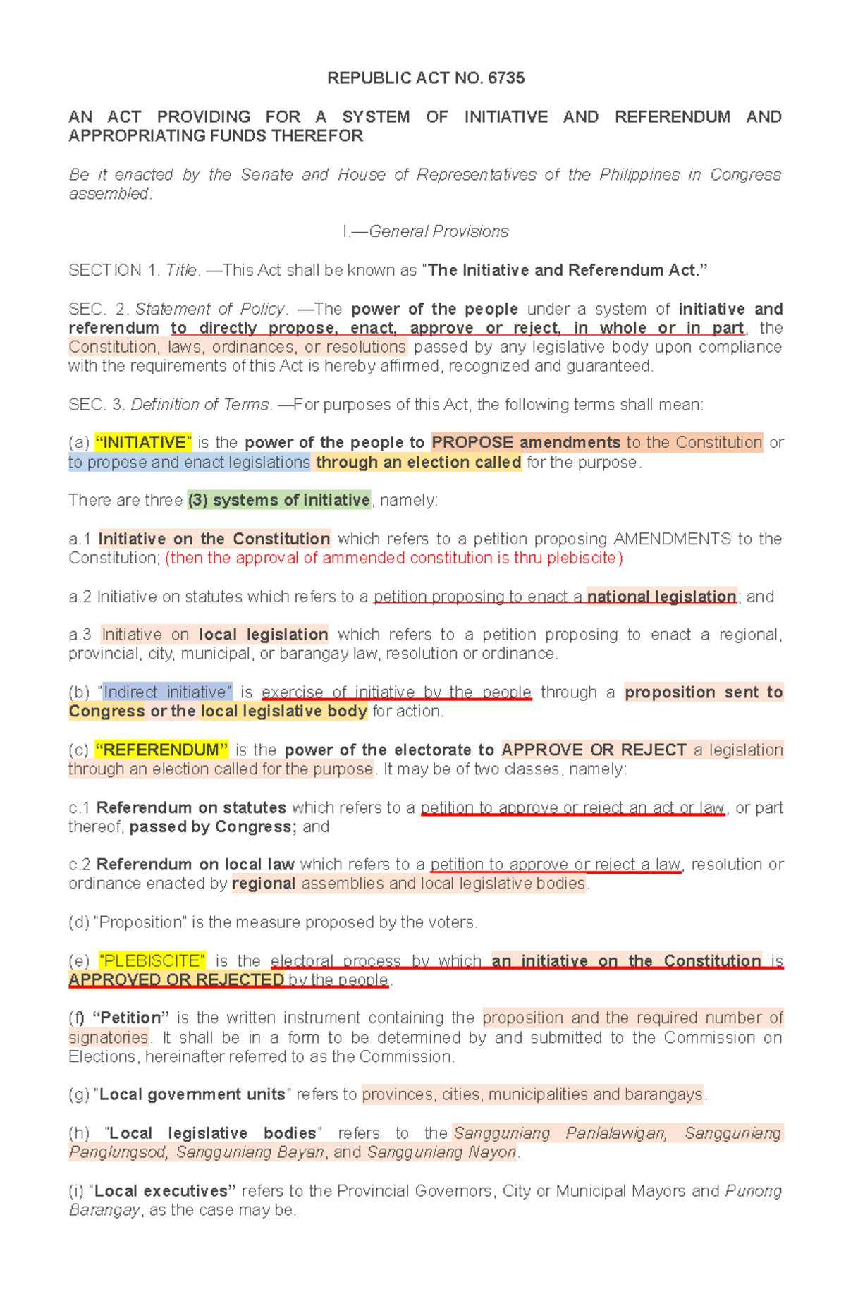 Initiative and referendum act RA 6735 - REPUBLIC ACT NO. 6735 AN ACT ...