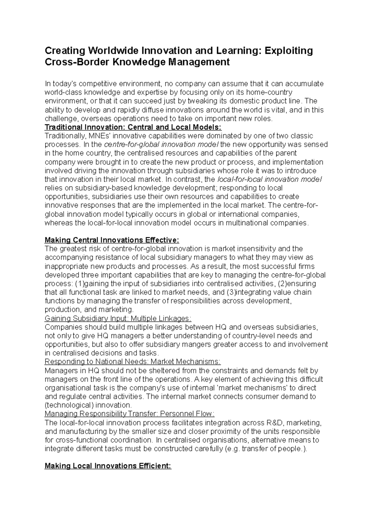 Exploiting Cross-Border Knowledge Management - Creating Worldwide ...