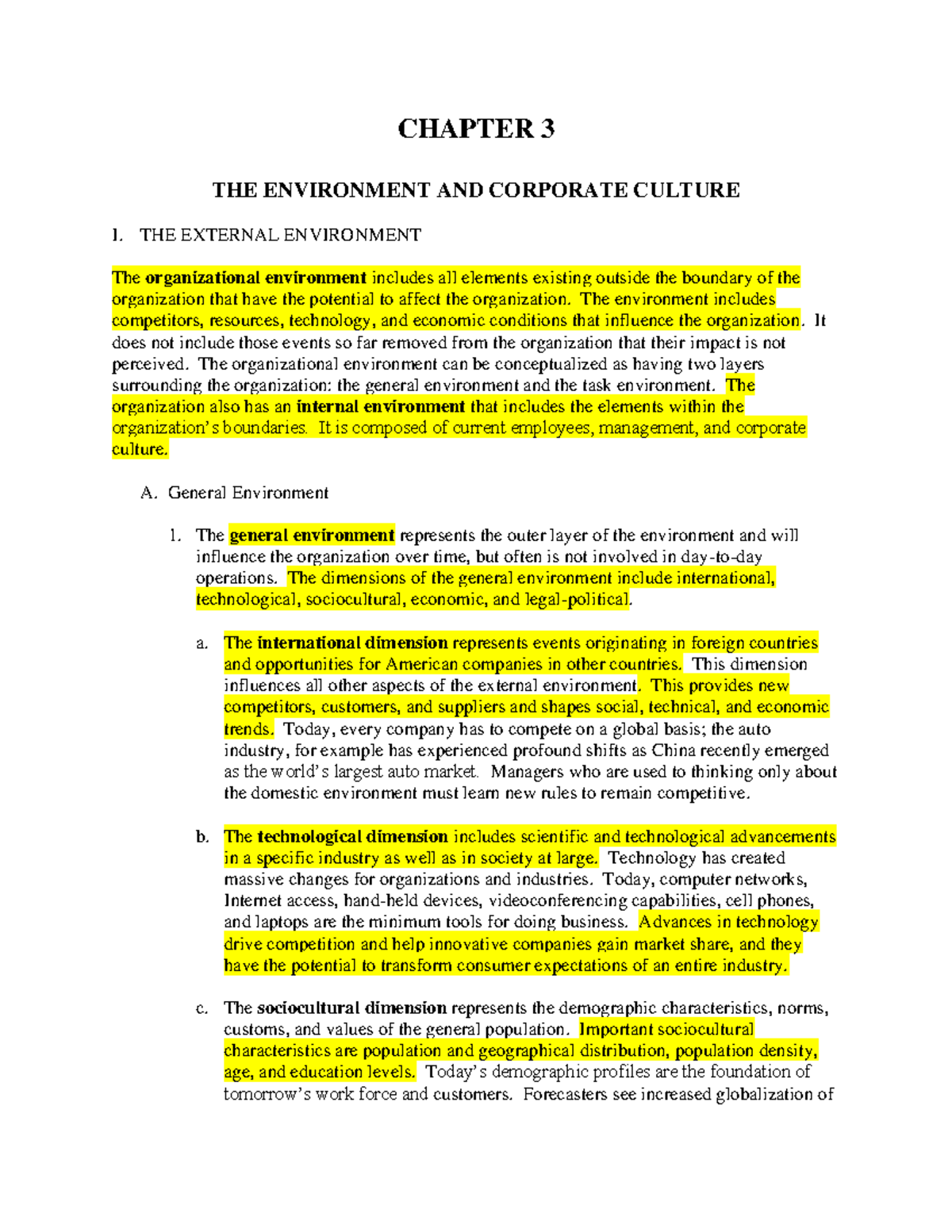 Chapter 3 - Lecture notes 3 - CHAPTER 3 THE ENVIRONMENT AND CORPORATE ...