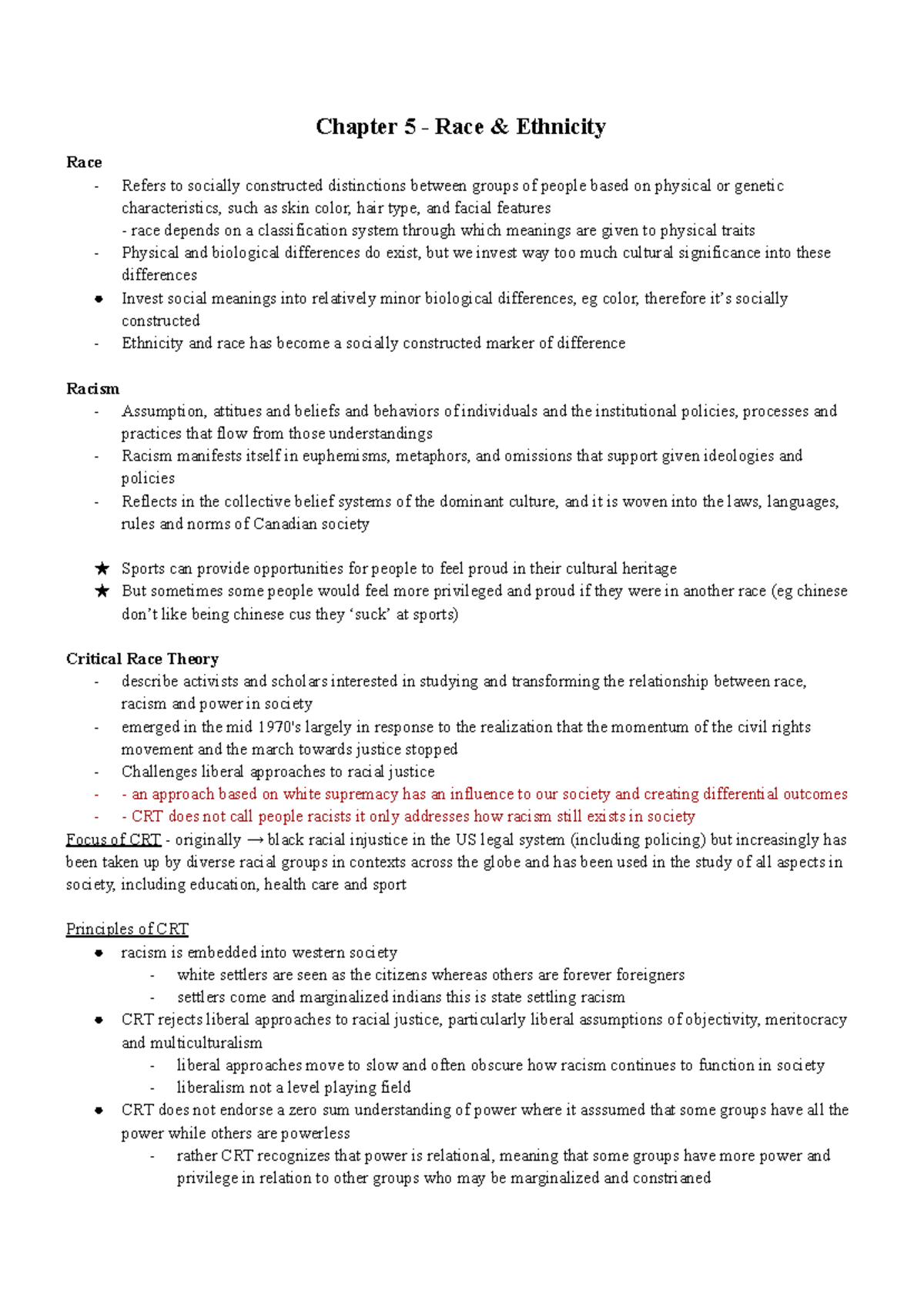 KIN 160 - Race & ethnicity - Google Docs - Chapter 5 - Race & Ethnicity ...