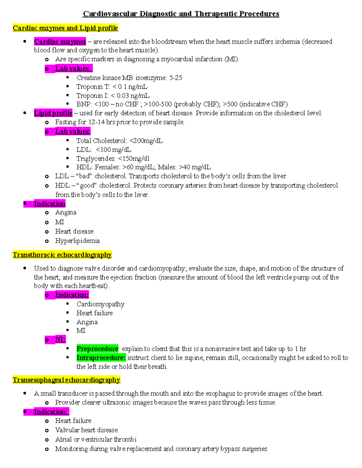 Cardiovascular Diagnostic and Therapeutic Procedures - o Are specific markers in diagnosing a ...