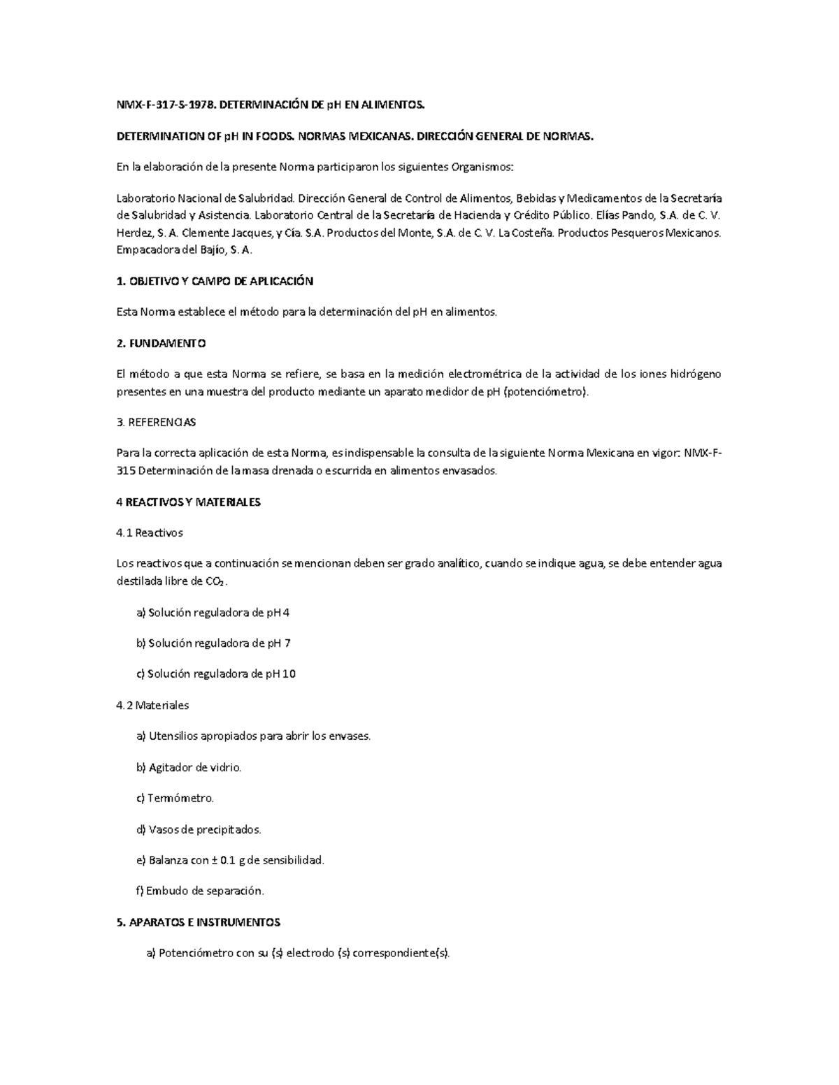 Normativa - Aдтдцатдйптдпйтдйадтйатдаа д - NMX-F-317-S-1978. DETERMINACI”N DE pH EN ALIMENTOS ...