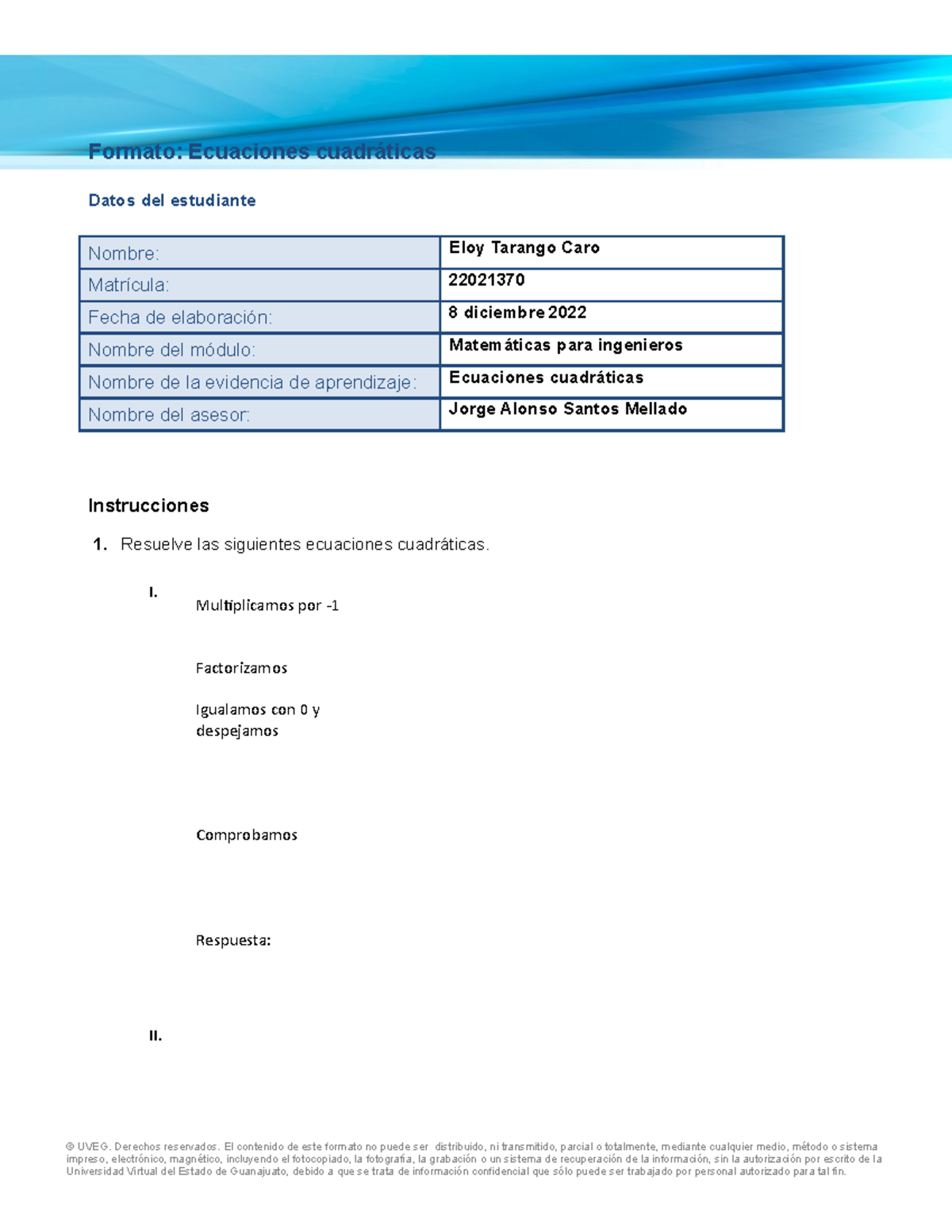Tarango Eloy Ecuaciones Cuadraticas - Formato: Ecuaciones cuadráticas ...