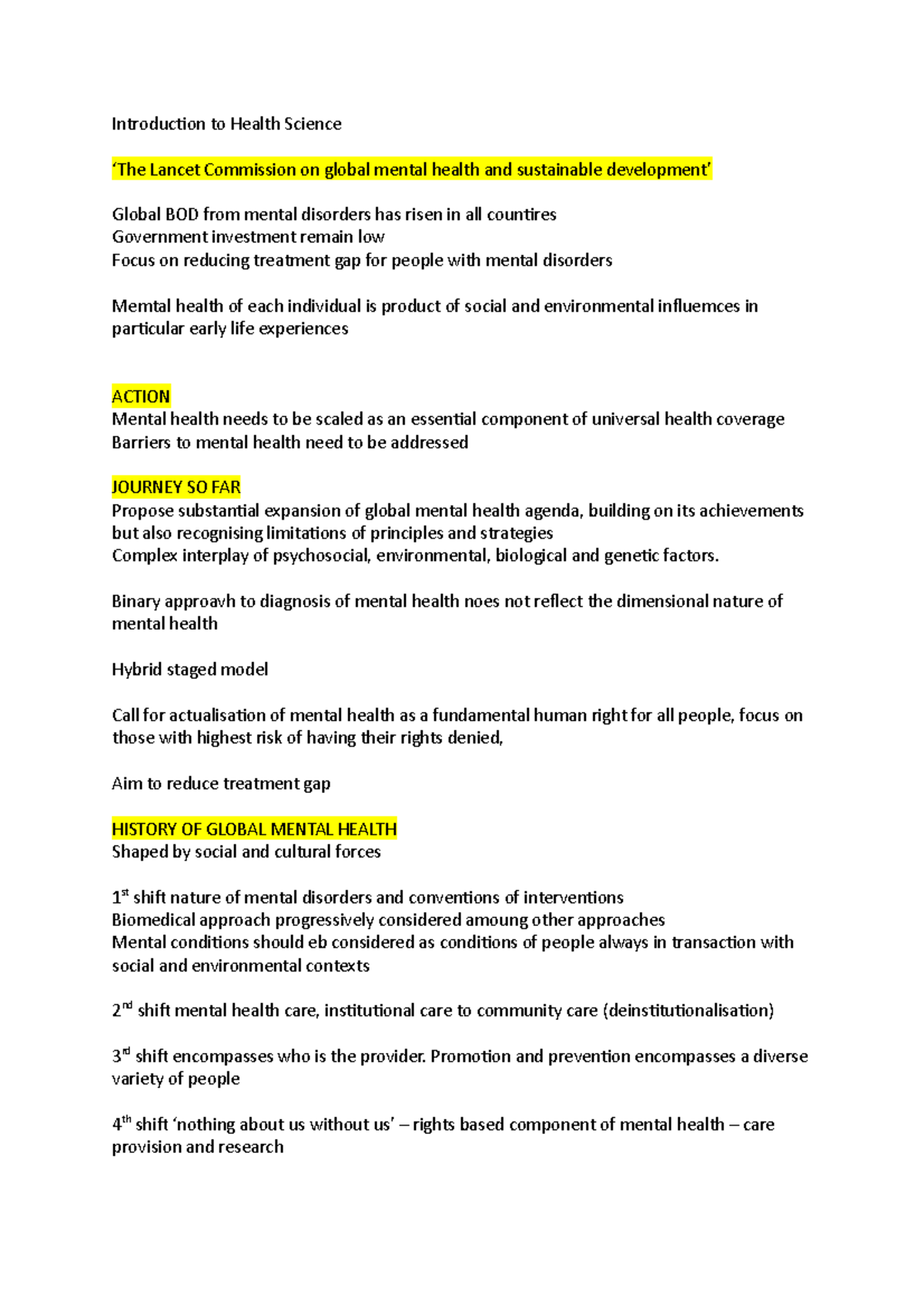 Readings for Health Science - Introduction to Health Science ‘The ...