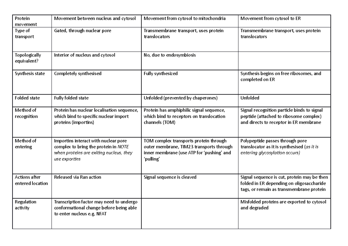 Comparison of cell movement - Protein movement Movement between nucleus ...