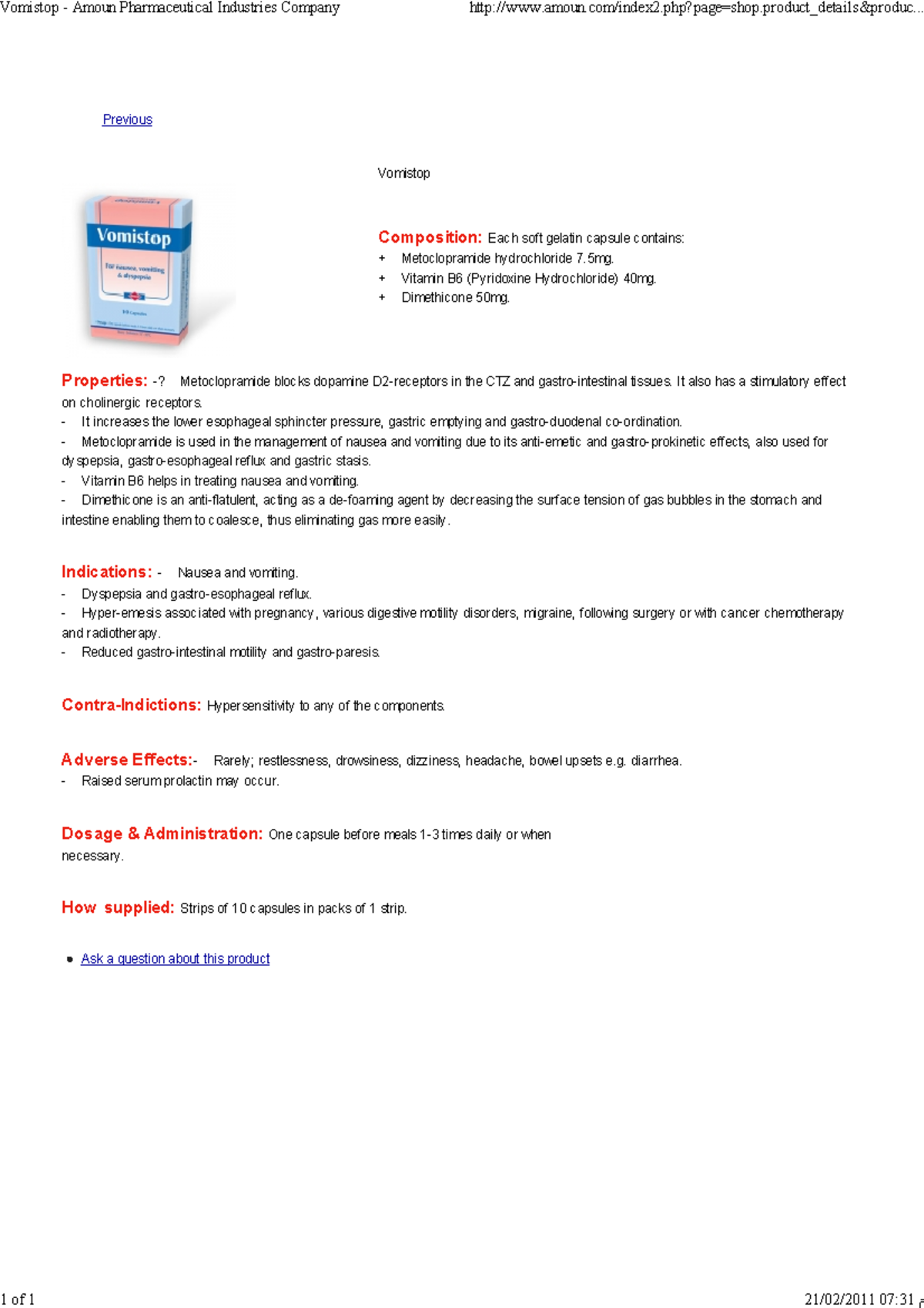 Vomistop - Amoun Pharmaceutical Industries Company - Previous Vomistop ...