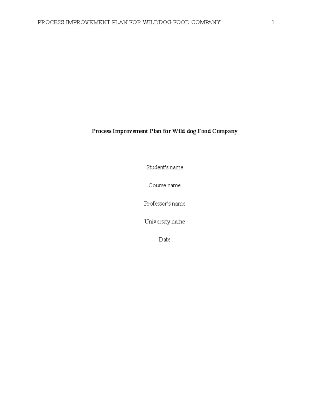 WILD DOG Coffee Company - Process Improvement Plan for Wild dog Food Company Student's name ...