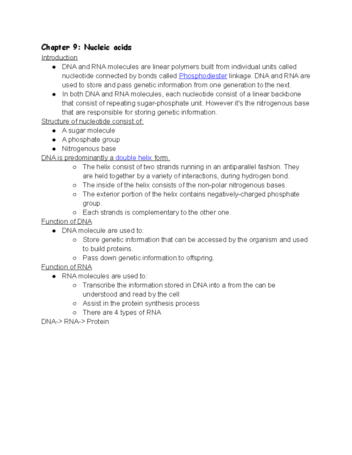 Biochemistry Exam 4 Notes[ 2689] - Chapter 9: Nucleic acids ...
