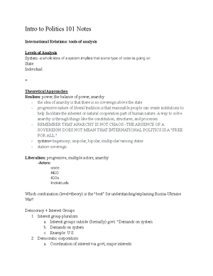 Poli Sci 101 Study Guide Exam 1 - ” General theory is a sort of layout ...