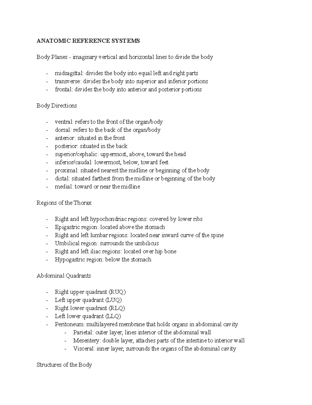 1.3 Human Body Overview - ANATOMIC REFERENCE SYSTEMS Body Planes ...