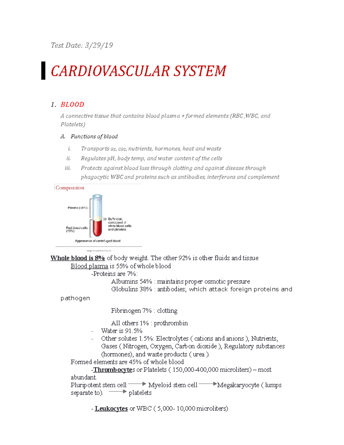 Cardiovascular study guide - Test Date: 3/29/ CARDIOVASCULAR SYSTEM 1 ...