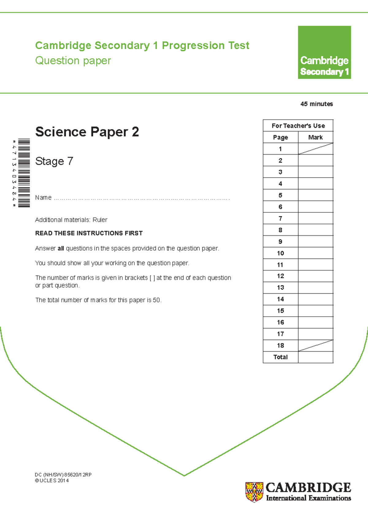 Science stage 7 2014 02 tcm143-372221 - DC (NH/SW) 85620/12RP© UCLES ...