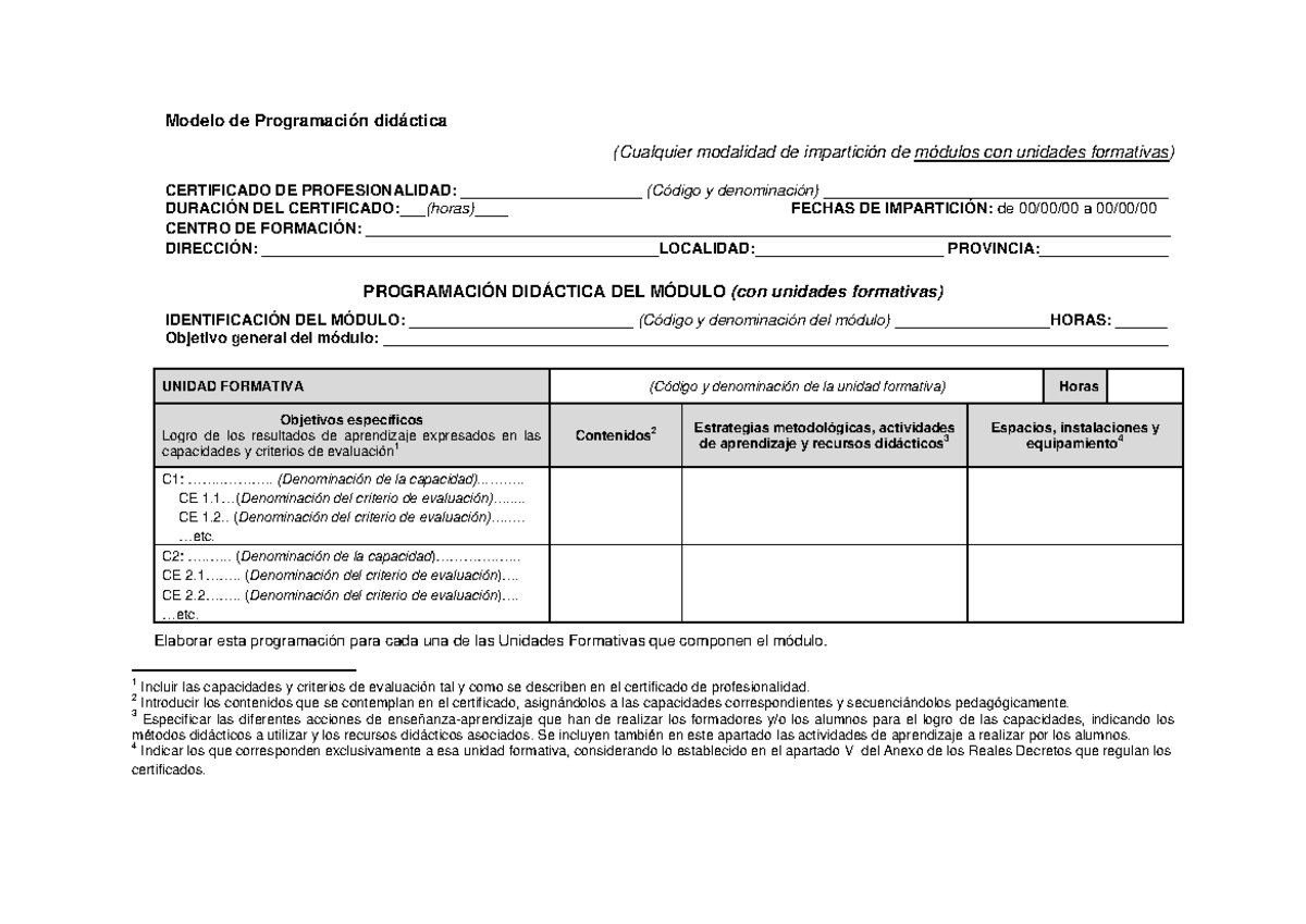 Modelo de programacion didactica - Modelo de Programación didáctica (Cualquier modalidad de ...