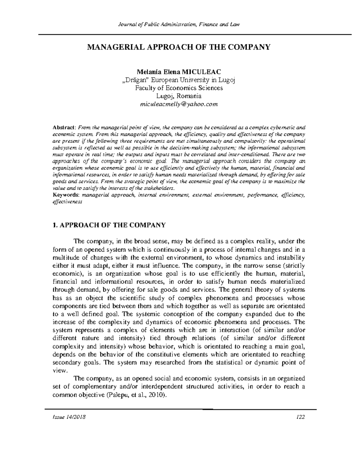 Managerial Approach OF THE Company - MANAGERIAL APPROACH OF THE COMPANY ...