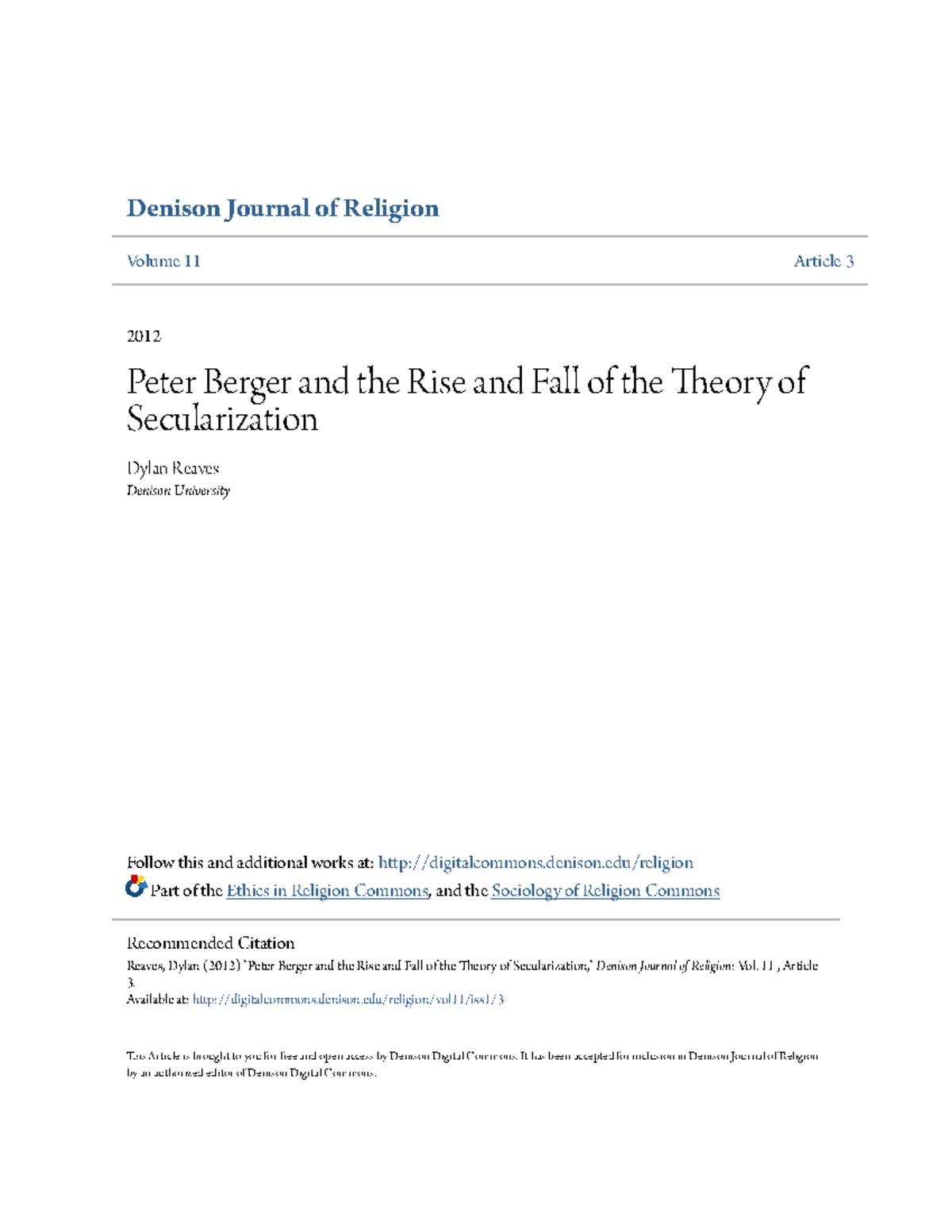 Peter Berger and the Rise and Fall of the Theory of Secularizatio ...