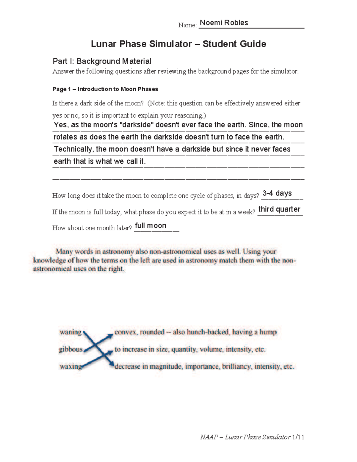Lunar Phase Simulator - Lab - Name: Lunar Phase Simulator ñ Student ...