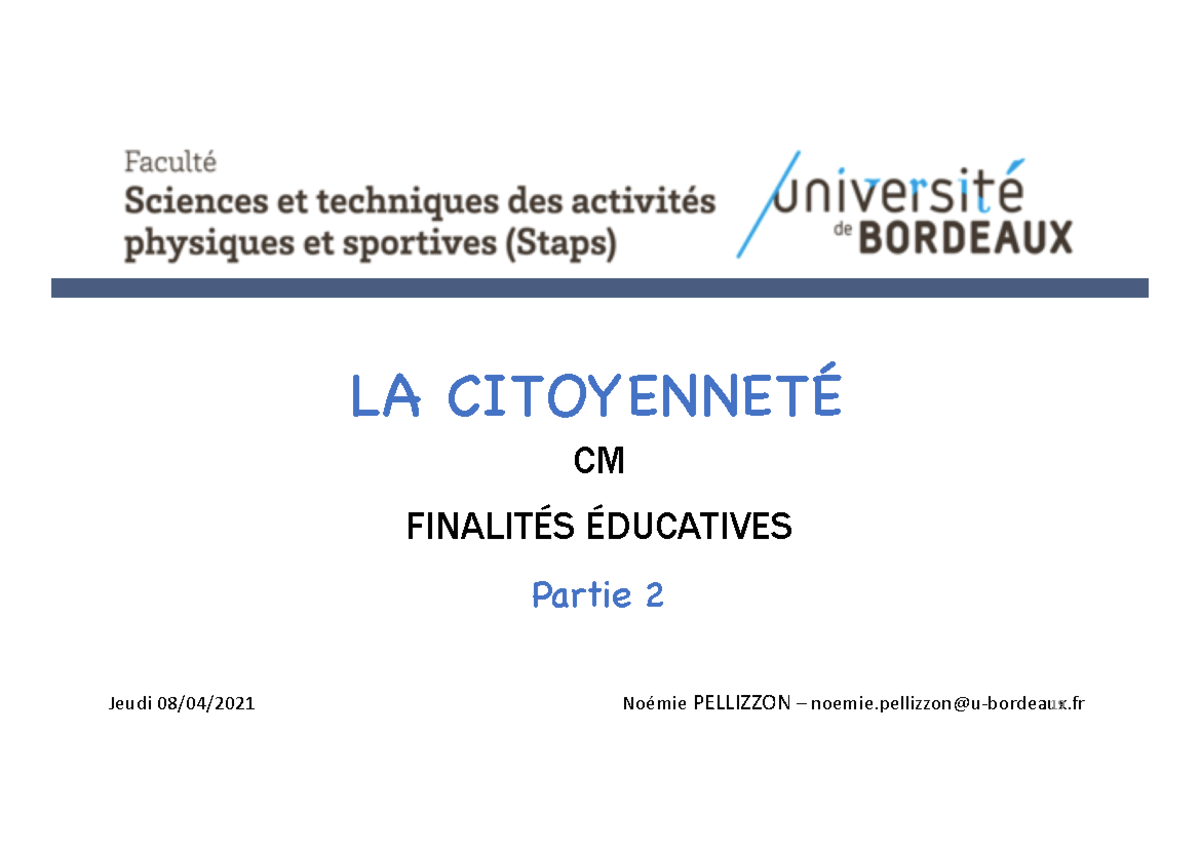 CM- La citoyenneté : les finalités éducatives P2 - CM FINALITÉS ...