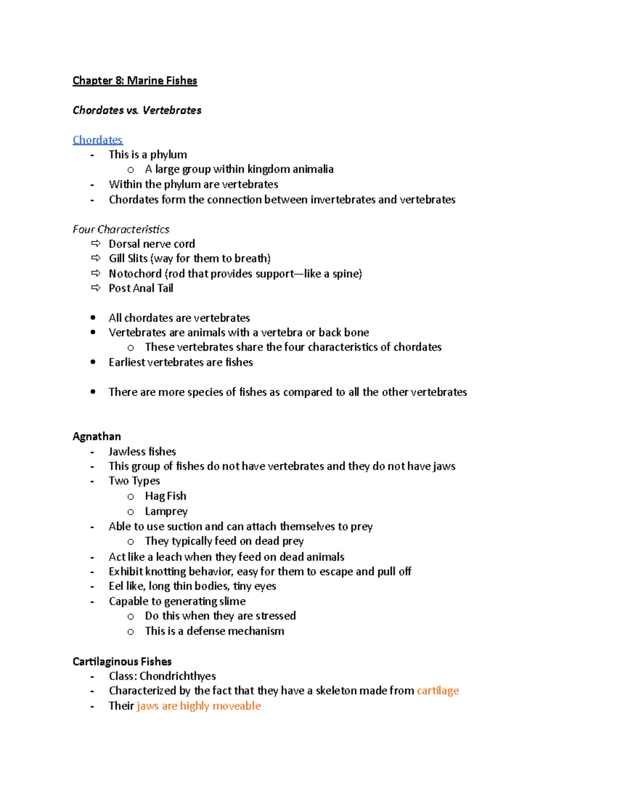 Marine Fishes Notes - Chapter 8: Marine Fishes Chordates vs ...