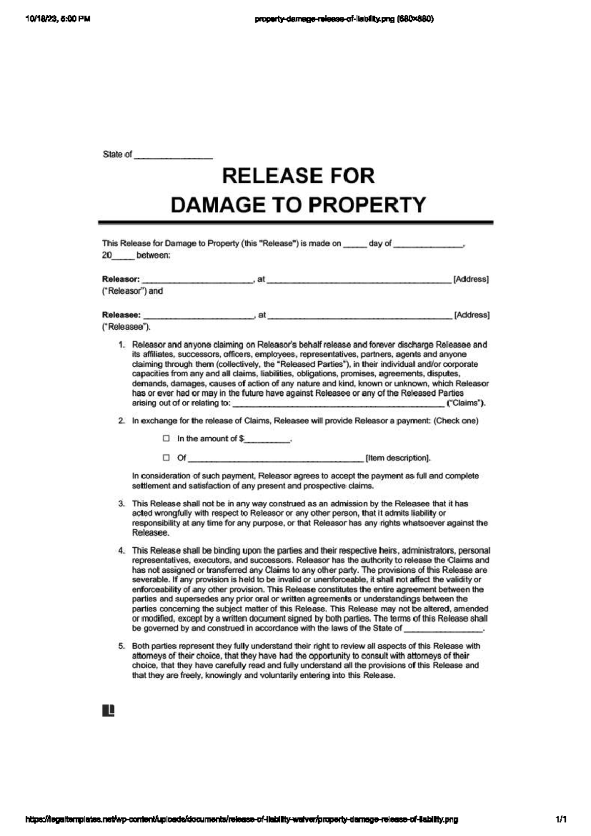 Release Liability Form - 5:00 PM (680x880) State of RELEASE FOR DAMAGE ...