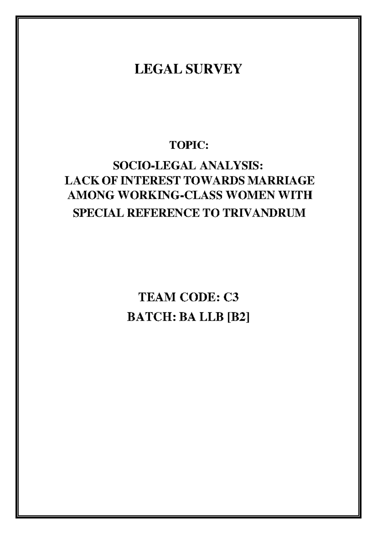 Legal survey Final Draft - LEGAL SURVEY TOPIC: SOCIO-LEGAL ANALYSIS ...